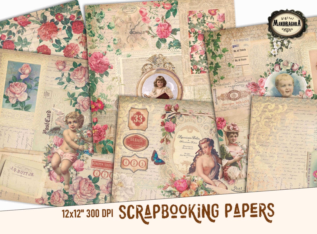 Shabby Roses Scrapbooking Collage Paper Pack Vintage Floral - Etsy