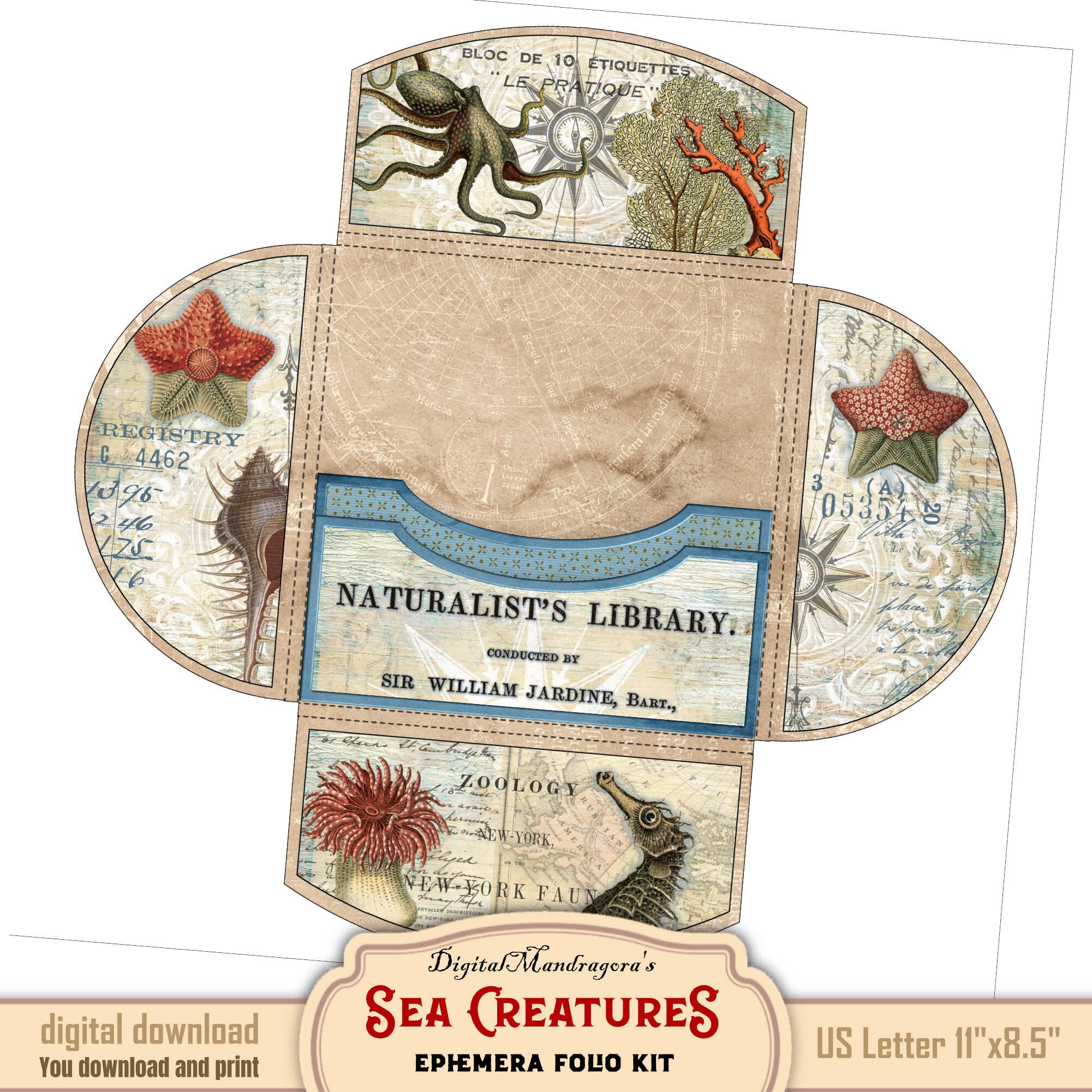 Ocean Creatures Junk Journal Kit: Sea Life Ephemera Folio (digital ...