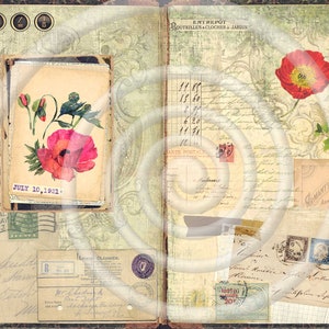 Vintage Poppies Ephemera Grunge Faded Double Page Digital Paper Pack ...