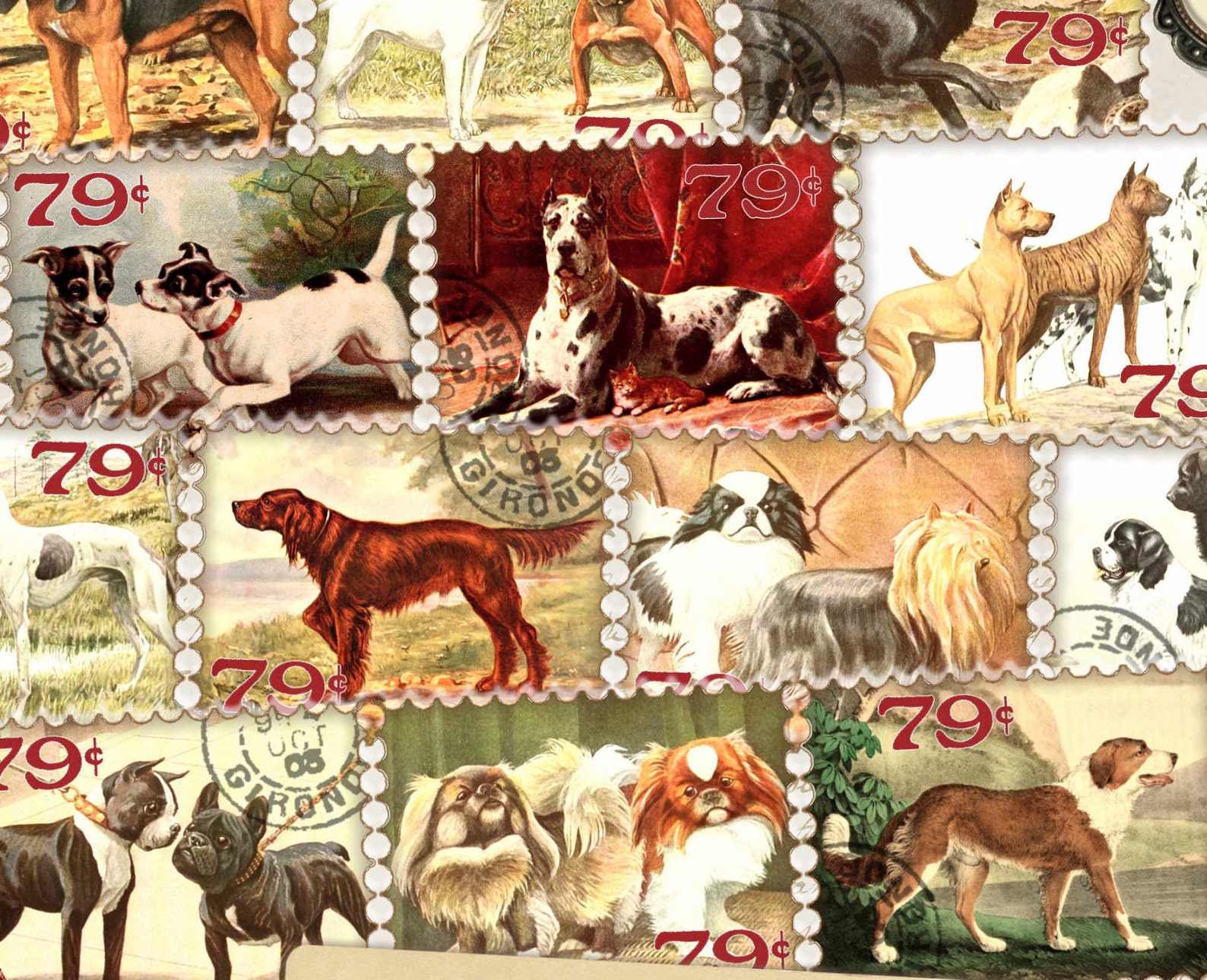 Victorian Dogs Faux Postage Stamps Journal Stamps Puppies - Etsy