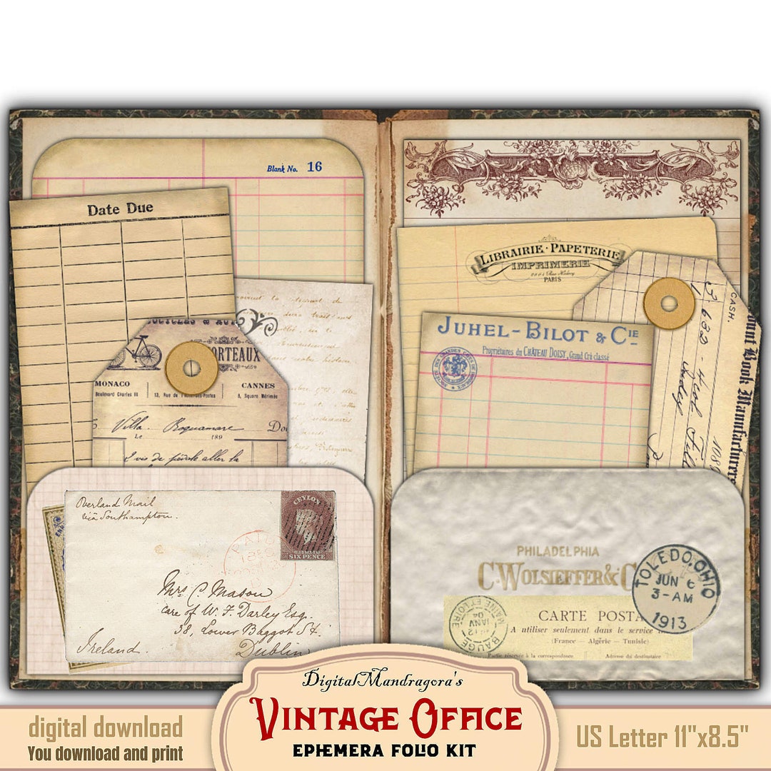 Vintage Office Stationery Ephemera Digital Paper Pack for Your Junk ...