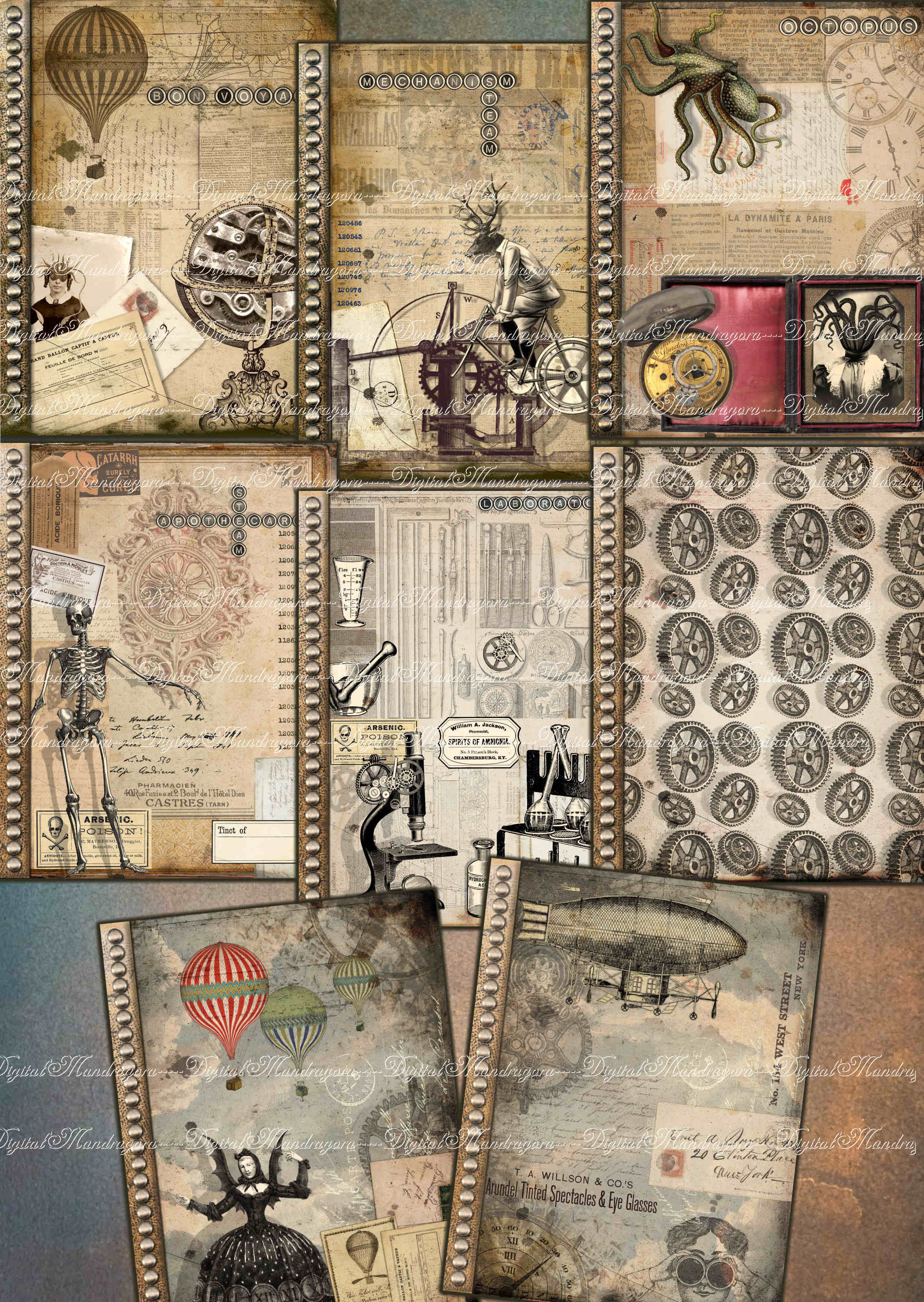 Steampunk paper pack Victorian decorative papers printable | Etsy