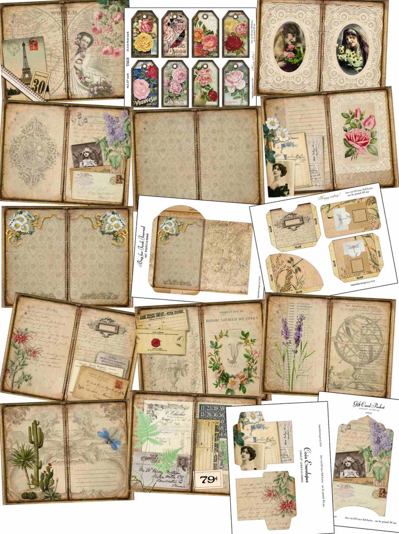 Botanical Junk Journal Kit Floral Journal Pages Vintage - Etsy
