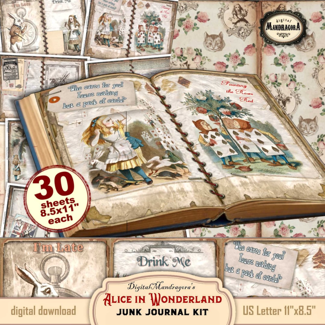 Alice in Wonderland Junk Journal Kit: Printable Pages (digital Download ...