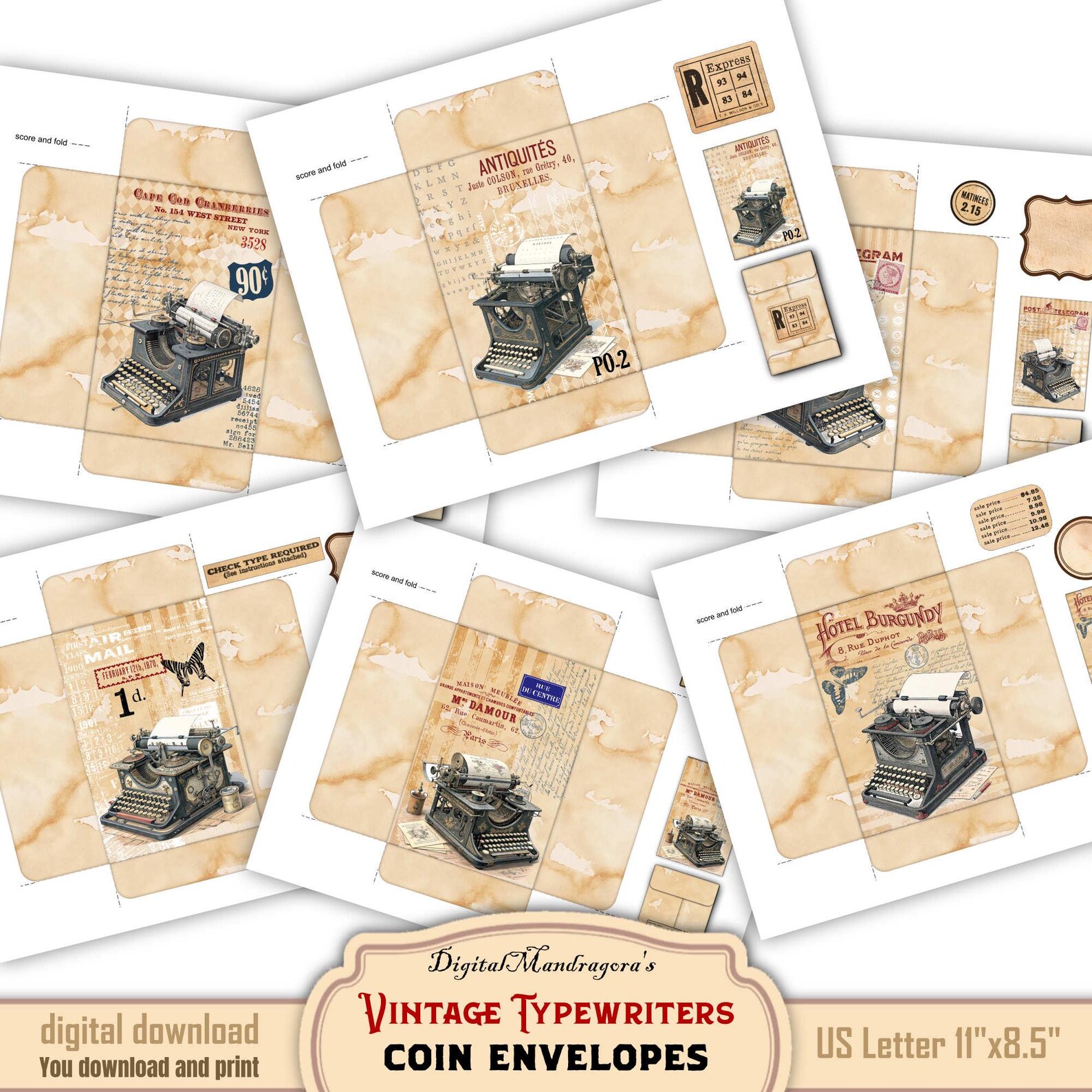 Vintage Typewriter Coin Envelopes: Printable Ephemera for Junk Journals ...