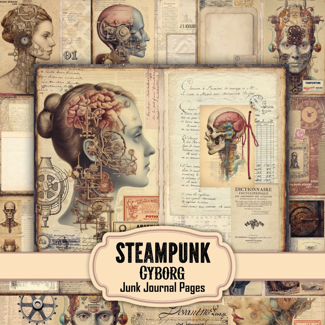 Vintage-inspired Steampunk Cyborg Junk Journal Pages - Collage Sheets ...