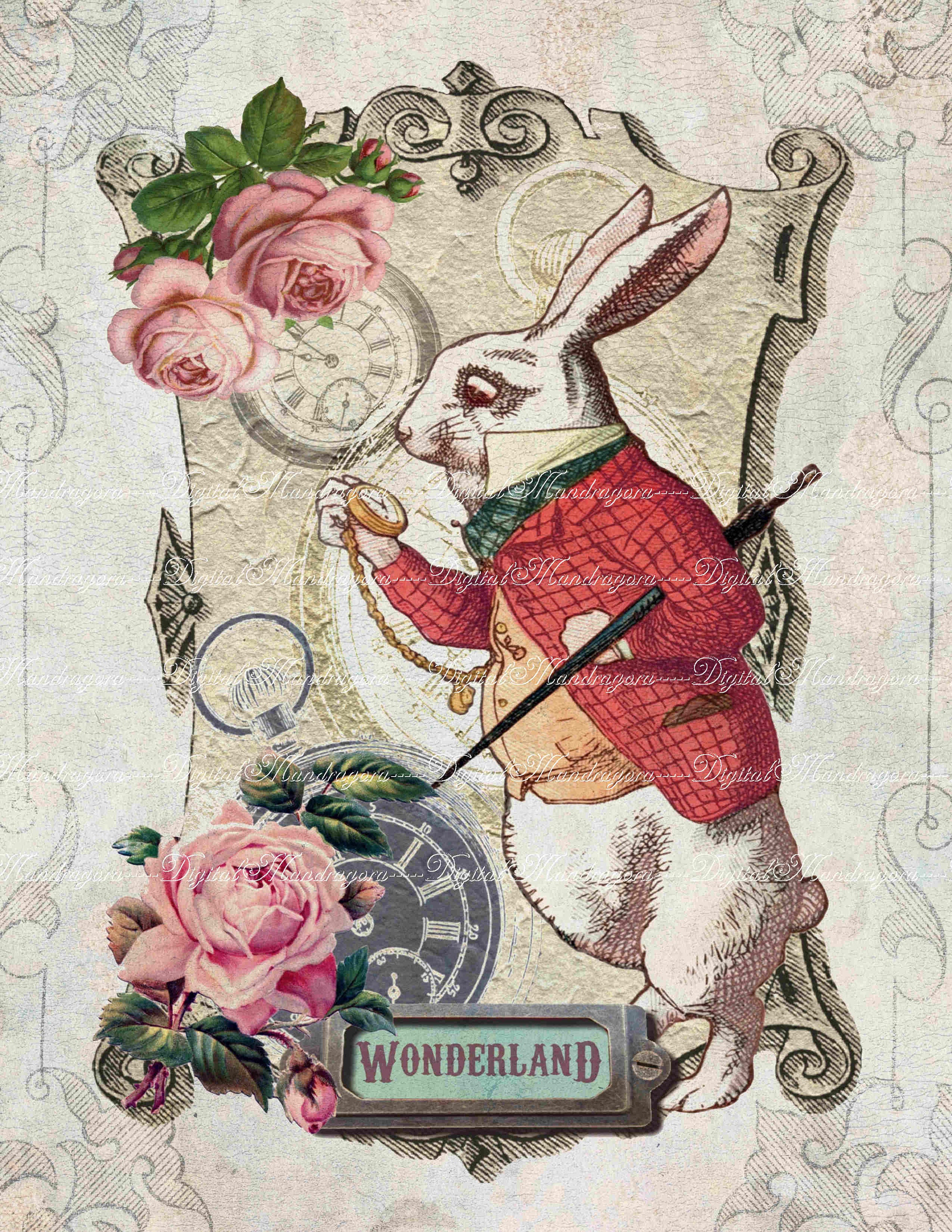 Alice in Wonderland White Rabbit Print: Vintage Wall Art (digital ...