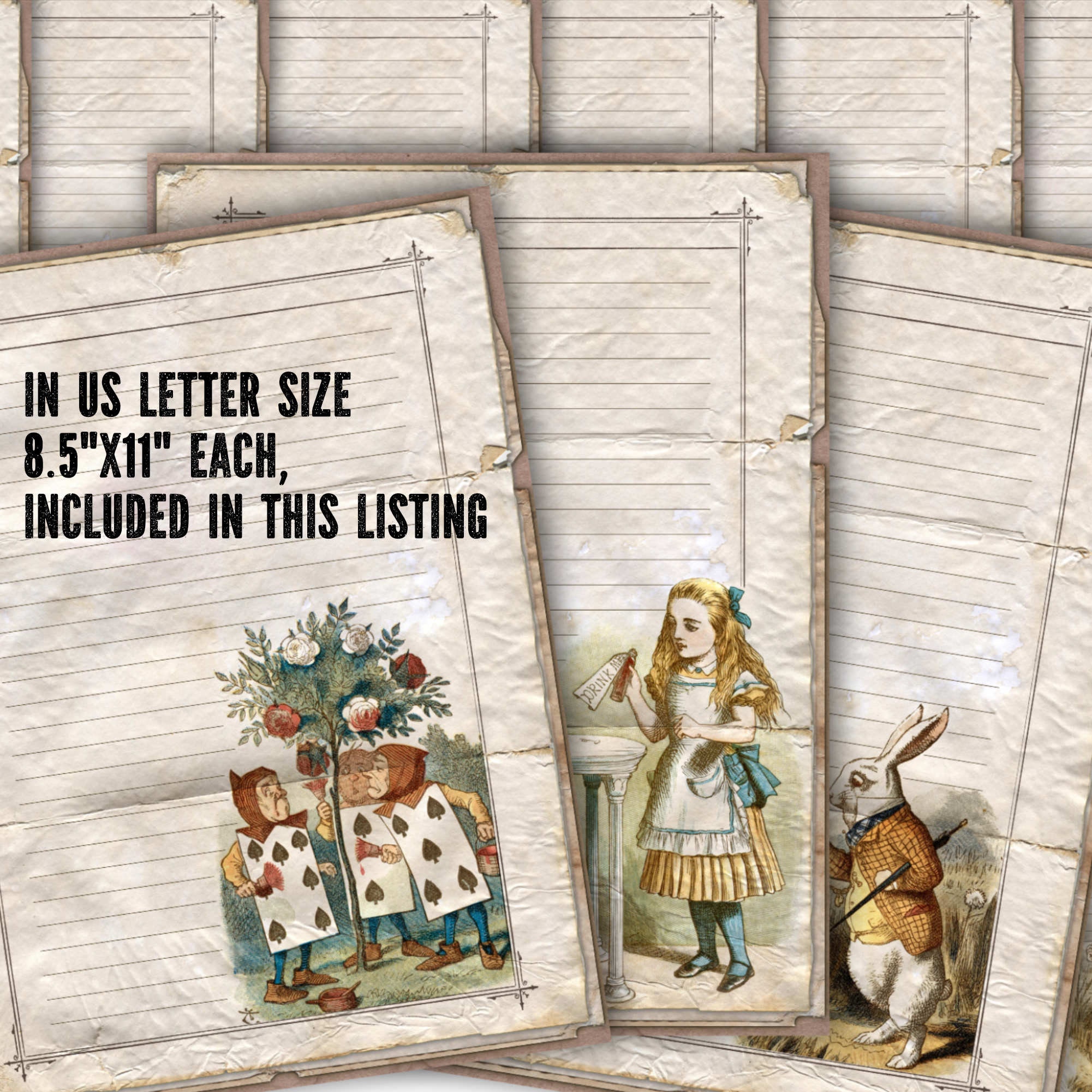 Vintage Alice in Wonderland Writing Papers: Printable Stationery (PDF ...