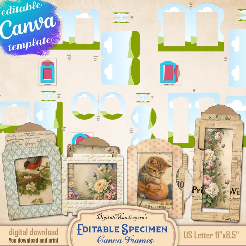 Editable Drag & Drop Canva Specimen Frames, Vintage Shabby Cottage Chic ...