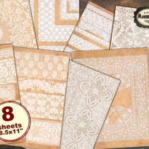 Lace Paper Pack, Lace Trim Prints, Scrapbooking, Printable Lace Trims ...