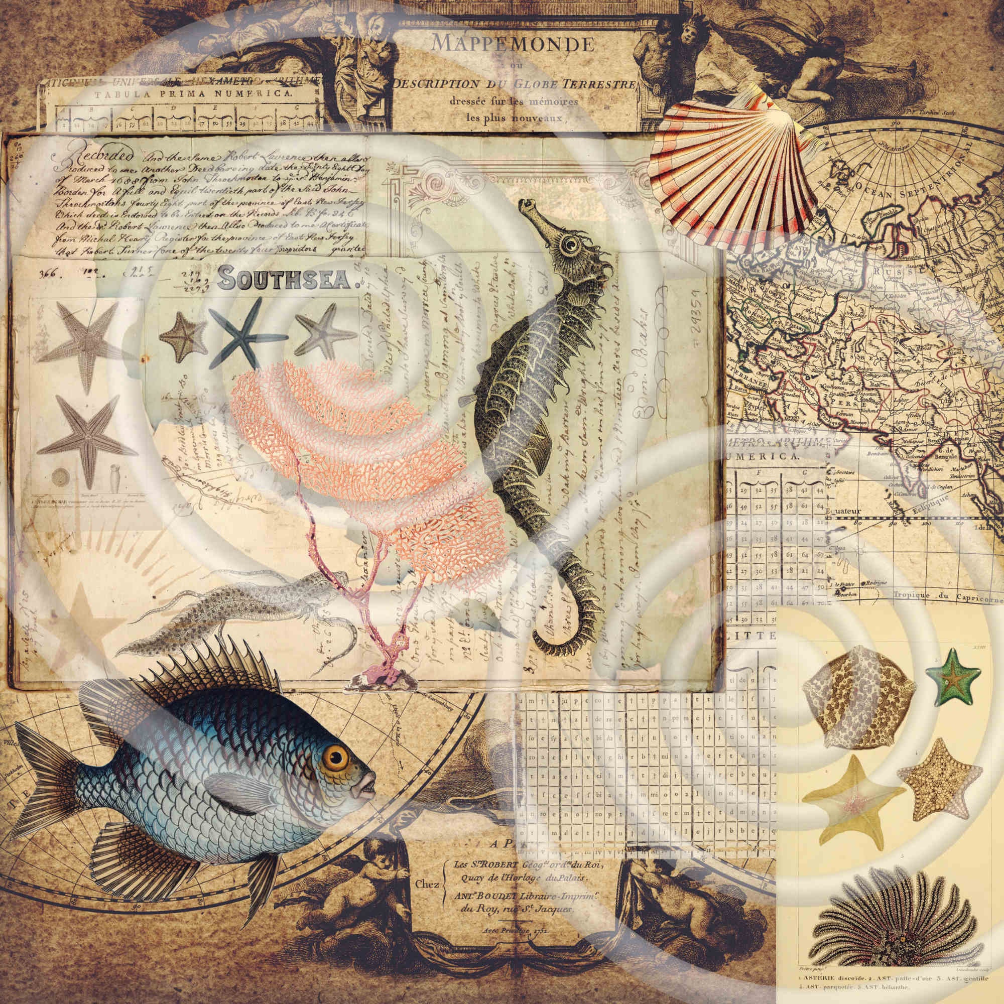 12x12 Inches Vintage Nautical Maritime Decorative Scrapbooking Ephemera ...