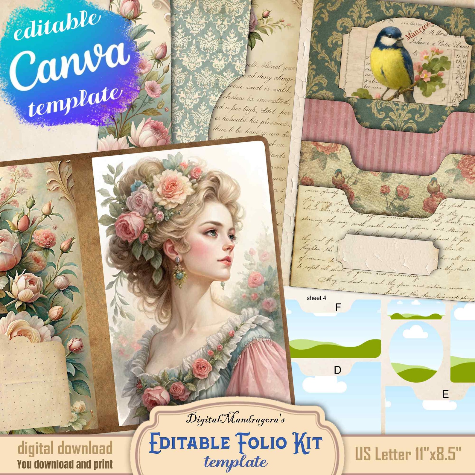 Canva Frames Drag-and-drop Folio Kit - Editable Blank Shabby Junk ...