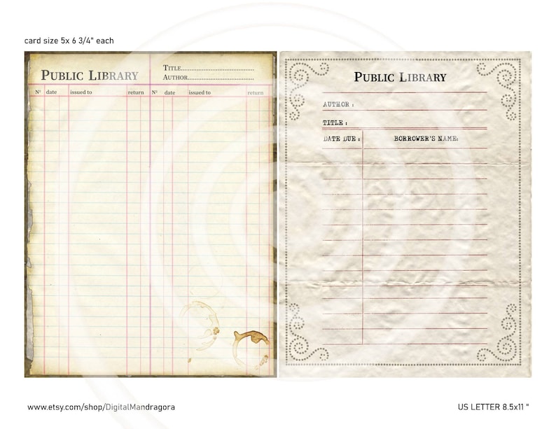 Vintage Library Cards: Printable Journal Ephemera (digital Download) - Etsy