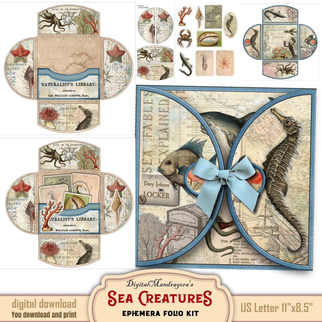 Ocean Creatures Junk Journal Kit: Sea Life Ephemera Folio (digital ...