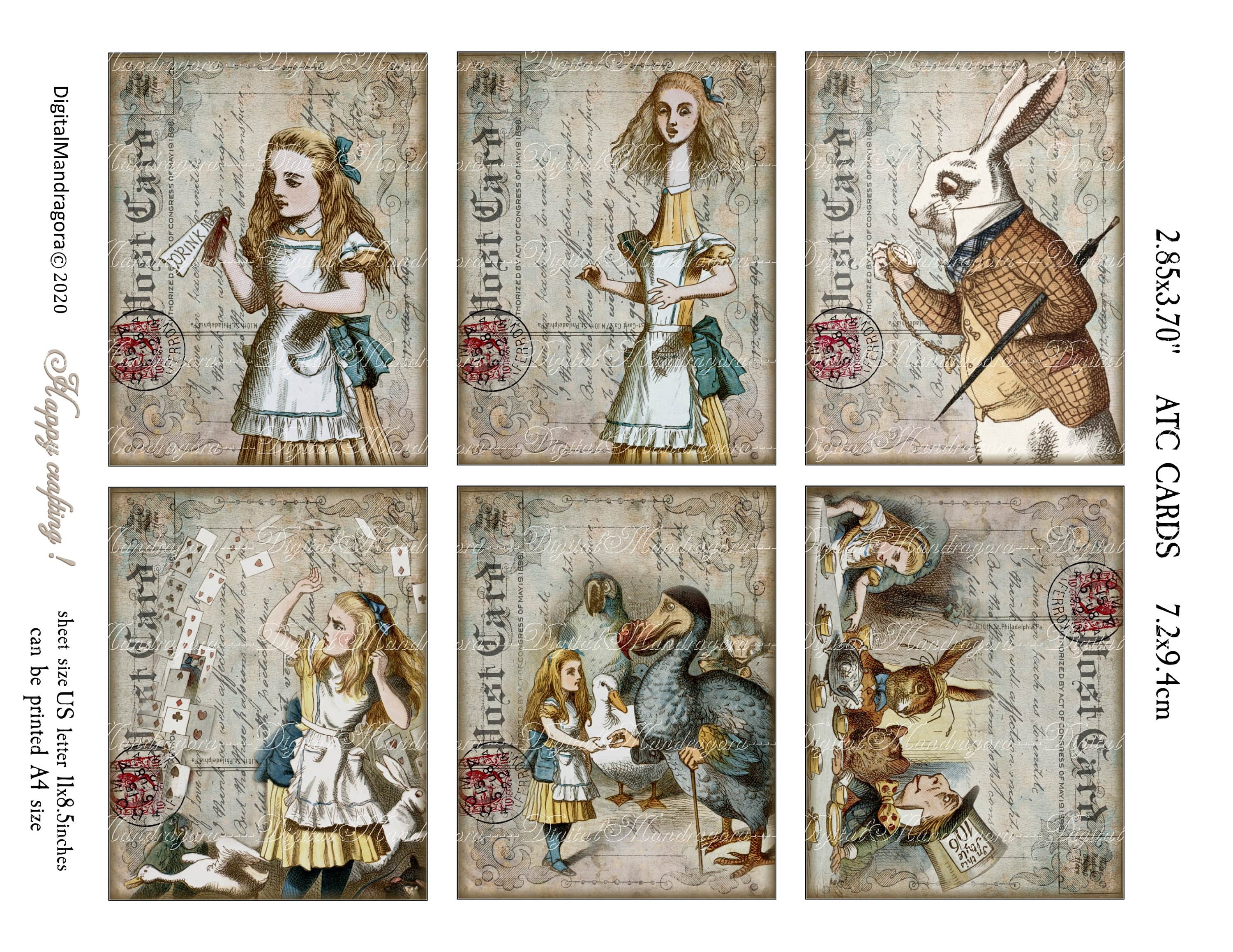 Alice in Wonderland Cards Wonderland Postcards Digital | Etsy