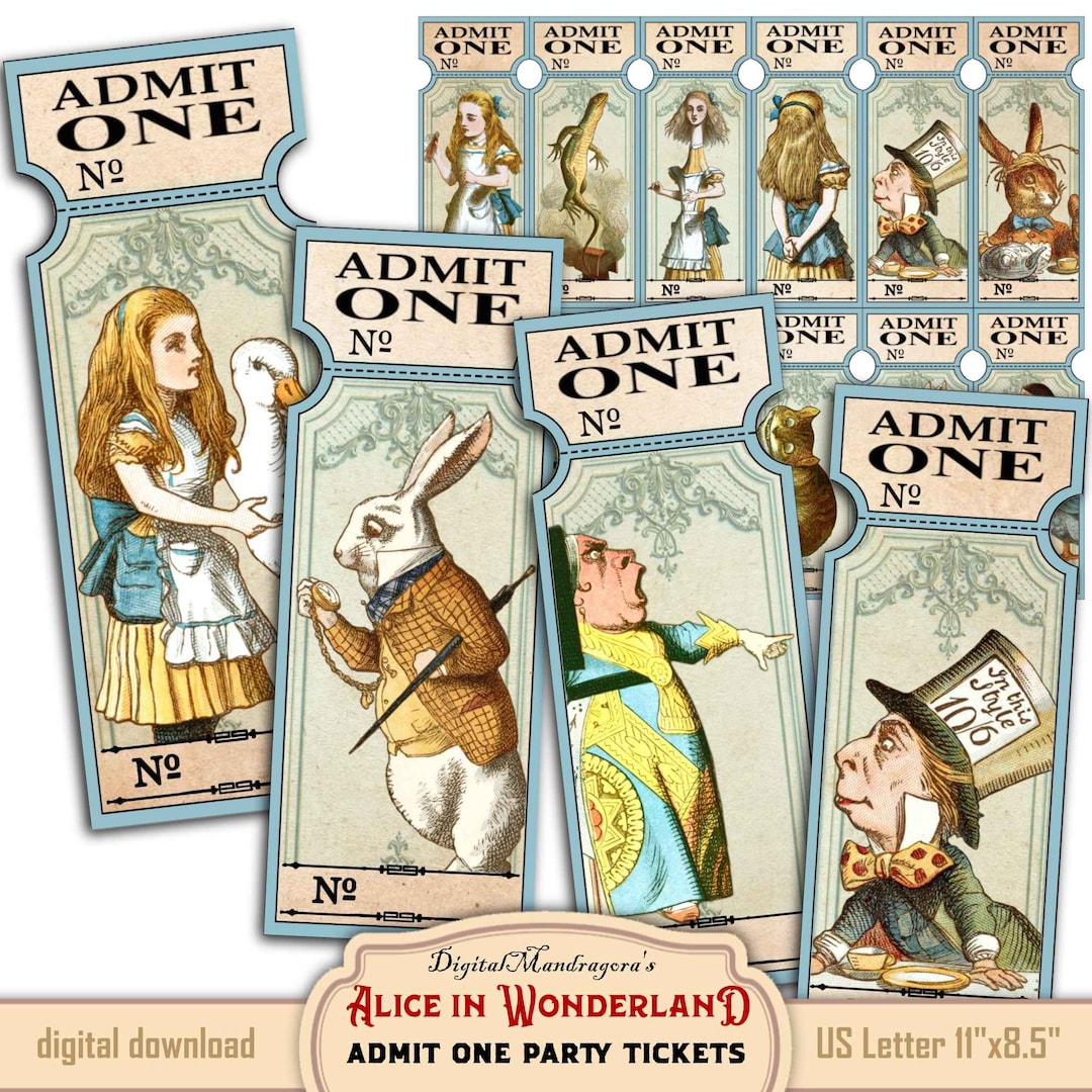 Alice in Wonderland Tea Party Tickets, Tea Party Supplies, Digital ...