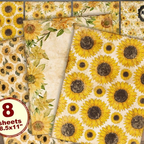 Sunflowers Decorative Paper Pack Sunflower Prints Vintage | Etsy