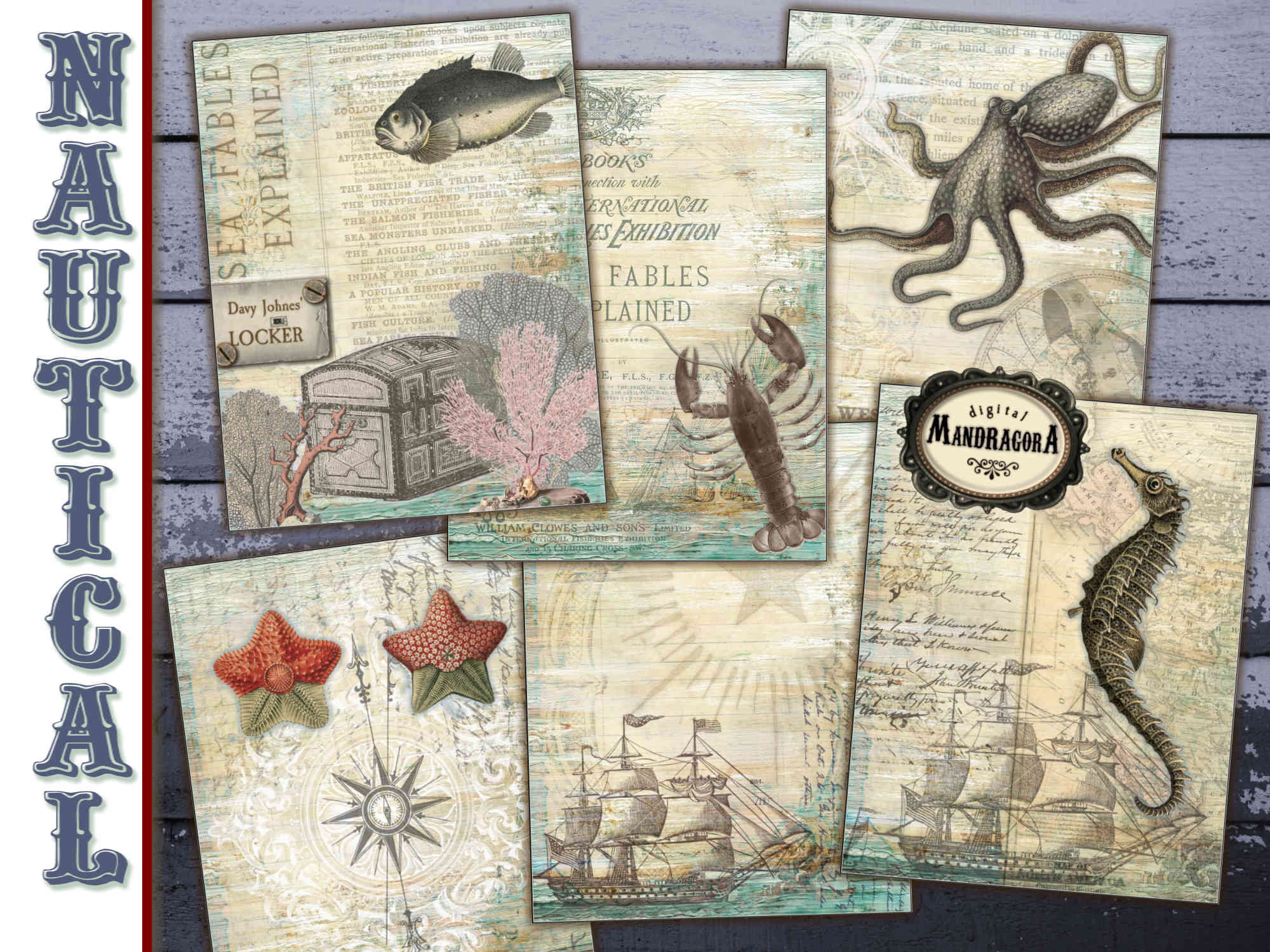 Nautical Ephemera Cards 2.85x3.7 Printable Maritime - Etsy