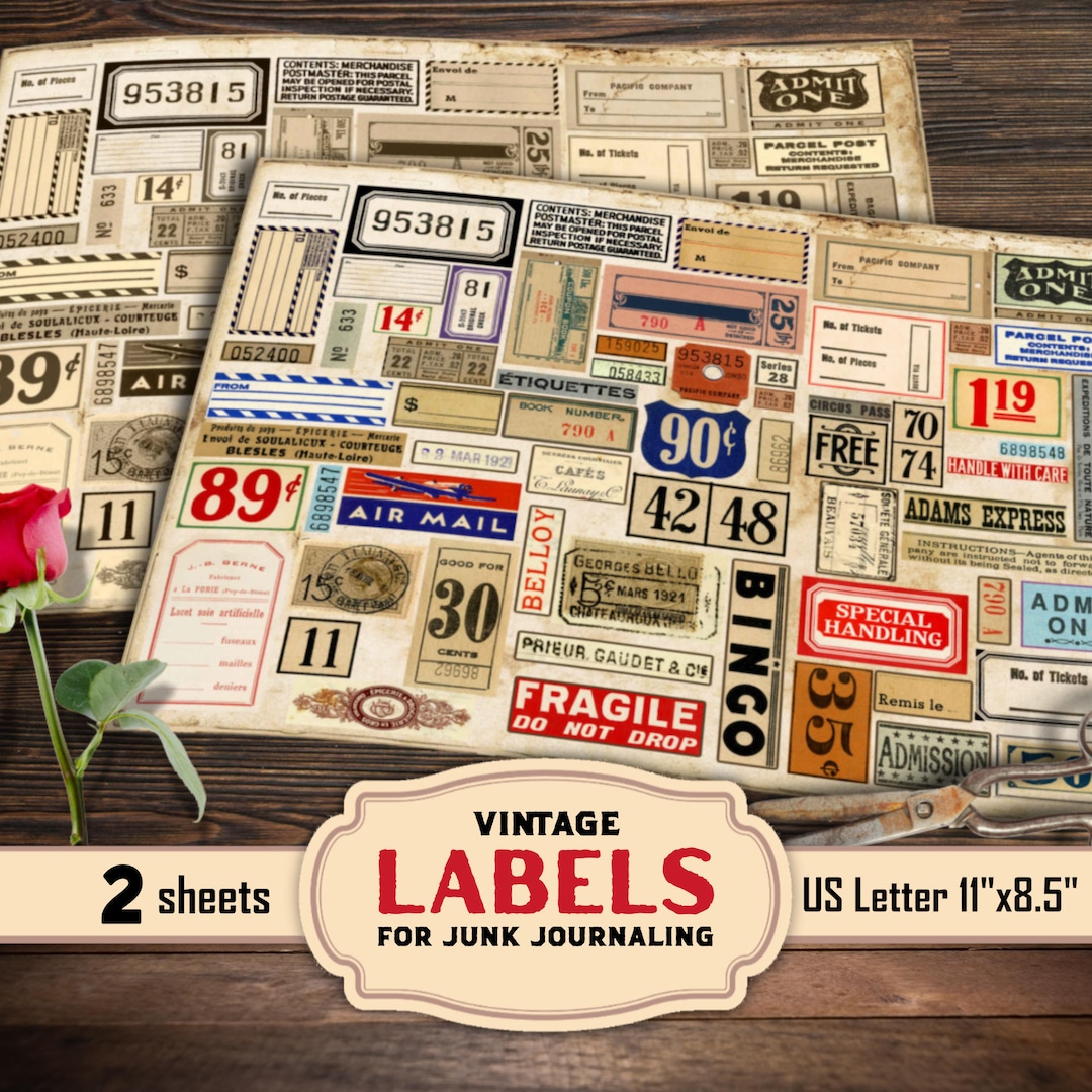 Vintage Scrapbooking Tags and Labels, Fussy Cut Ephemera, Die Cuts ...