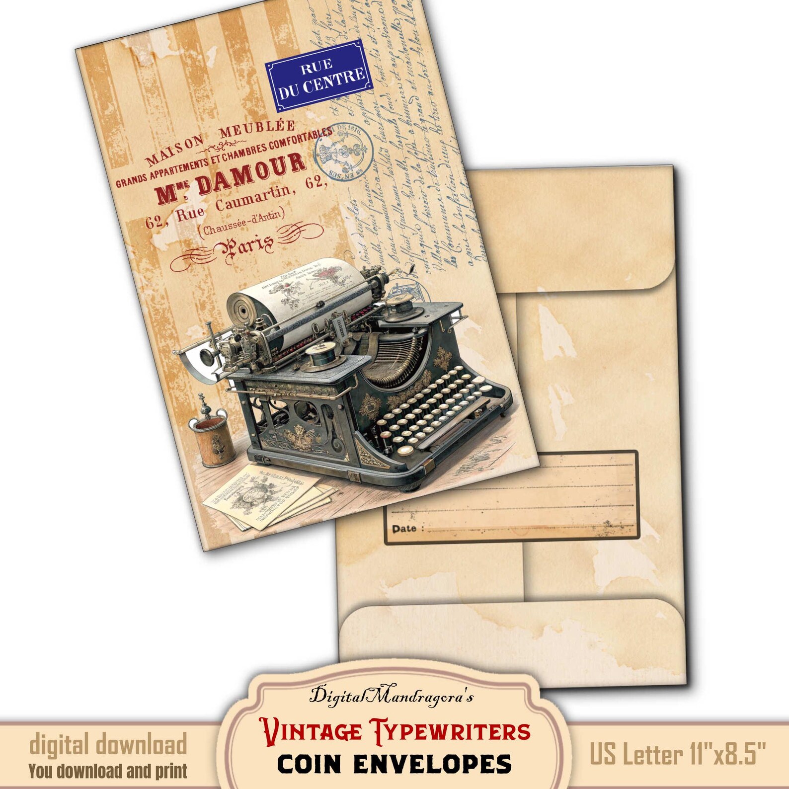 Vintage Typewriter Coin Envelopes: Printable Ephemera for Junk Journals ...