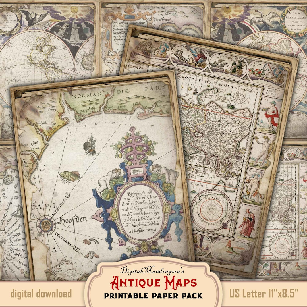 Antique Maps Paper Pack: Scrapbooking, Decoupage (digital Download) - Etsy