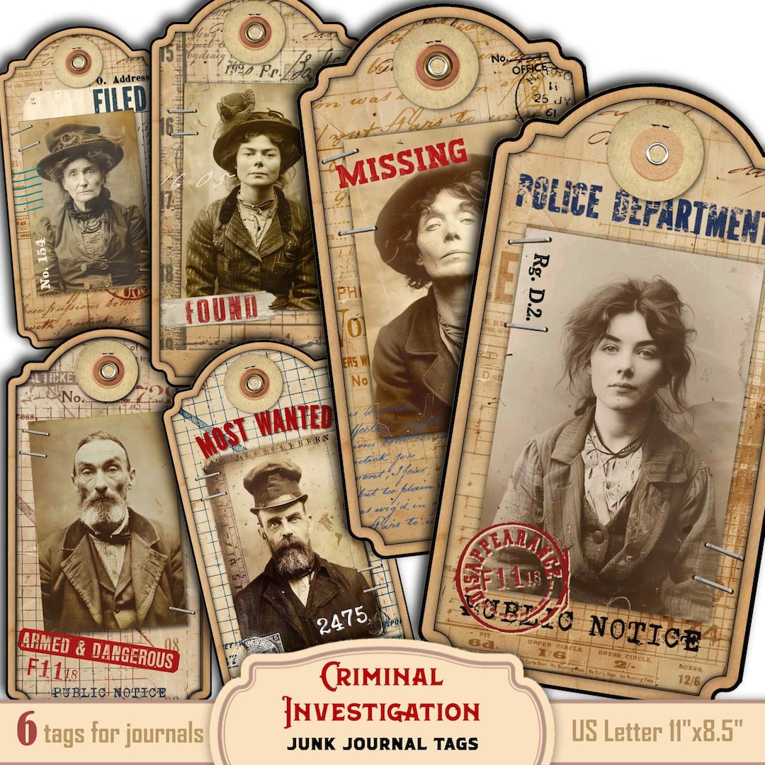 Vintage Crime Mugshot Foldable Tags for Junk Journals - Victorian ...