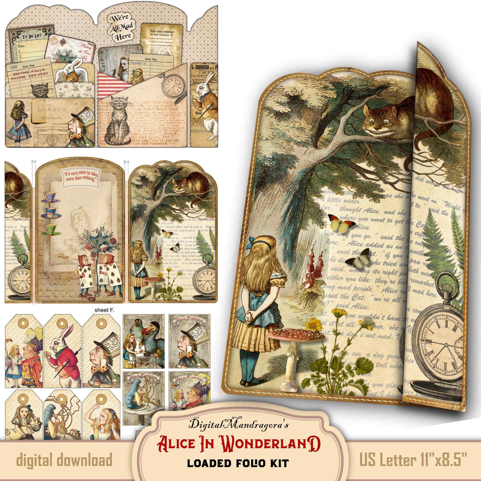 Alice in Wonderland Junk Journal Folio Kit — Printable Pages, Loaded ...