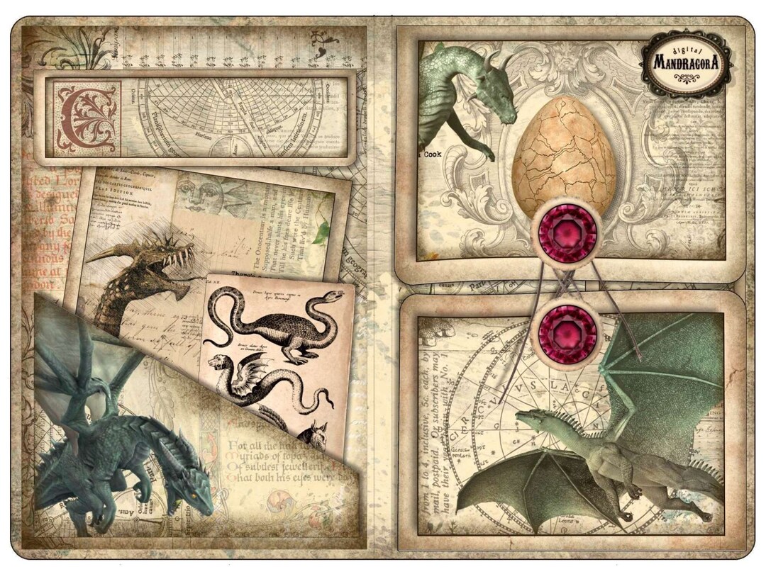Ancient Dragons Junk Journal Kit, Dragons Scrapbooking, Dragons Folio ...