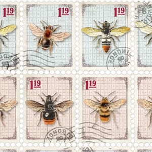 Bees Faux Postage Stamps, Bees Printable Stamps, Bees Stamp Set, Bees ...