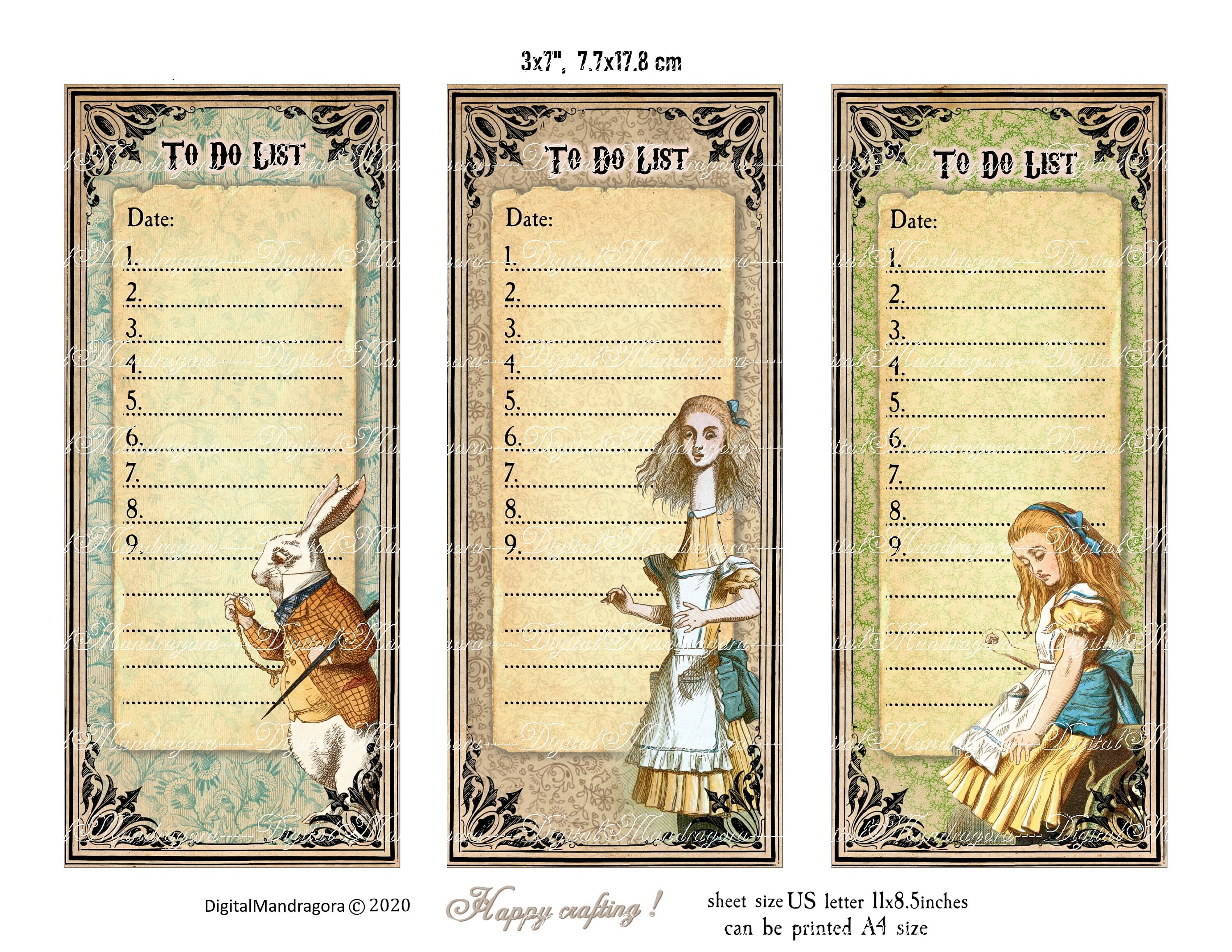 Alice in Wonderland to Do Cards Wonderland Daily Planner to - Etsy