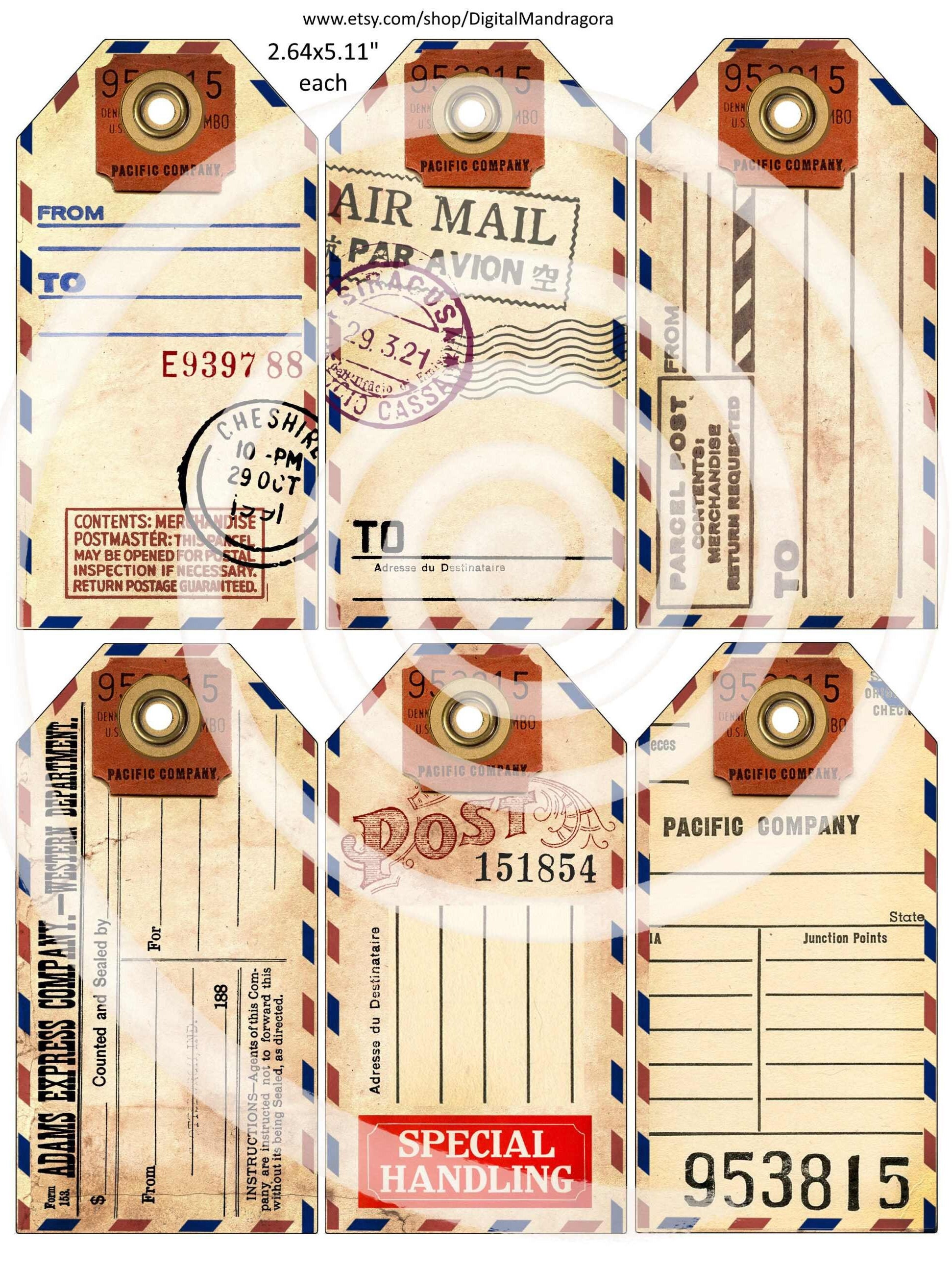 Air Mail Tags Printable: Vintage Journaling Ephemera (digital Download ...
