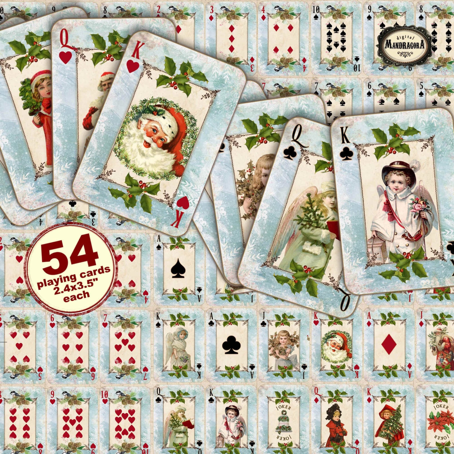 Victorian Christmas Playing Cards Christmas Full Set Playing - Etsy