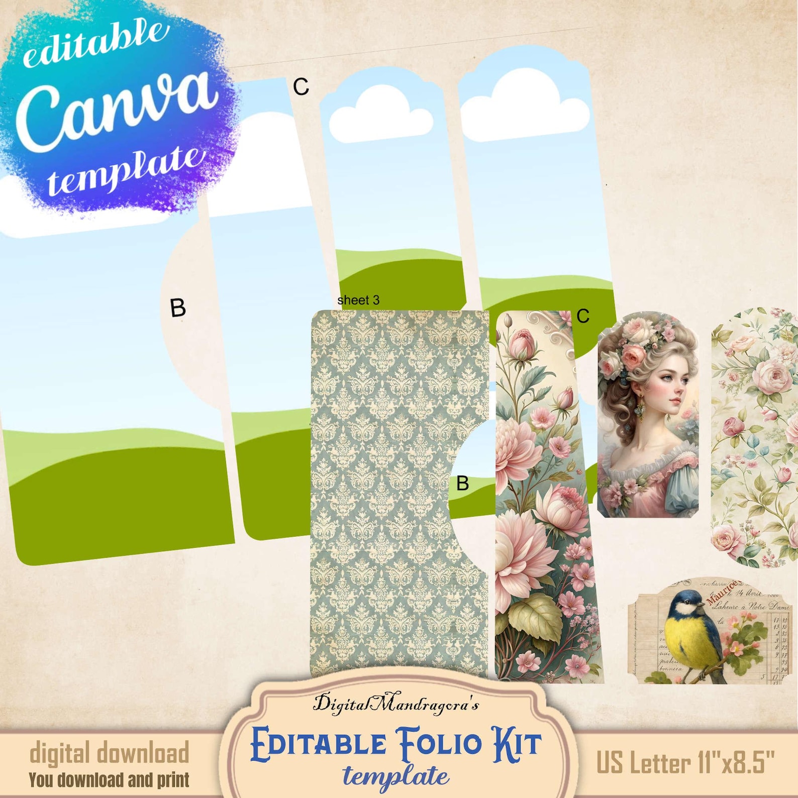 Canva Frames Drag-and-drop Folio Kit - Editable Blank Shabby Junk ...