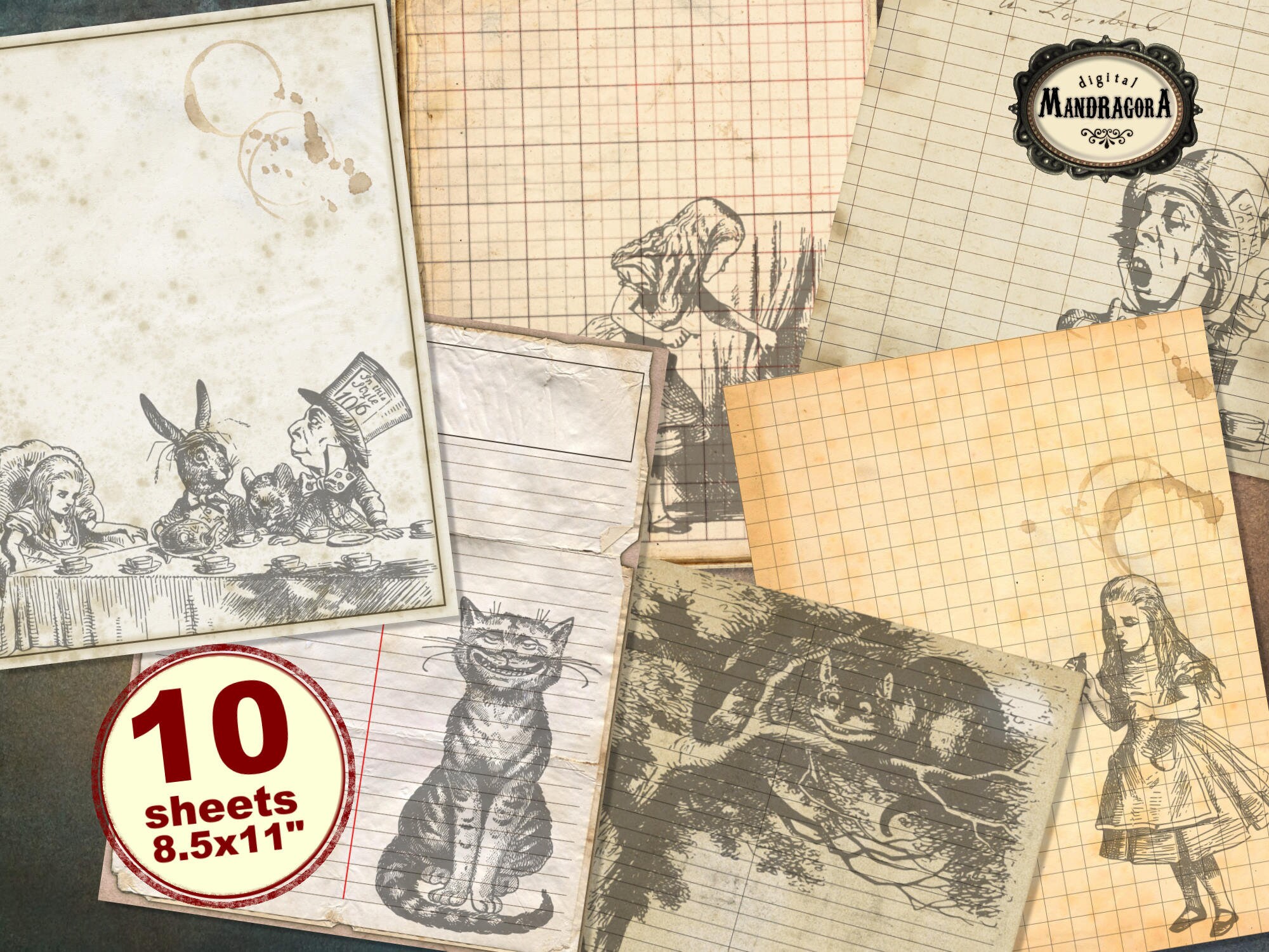 Alice in Wonderland Writing Papers: Vintage Stationery, Junk Journal ...