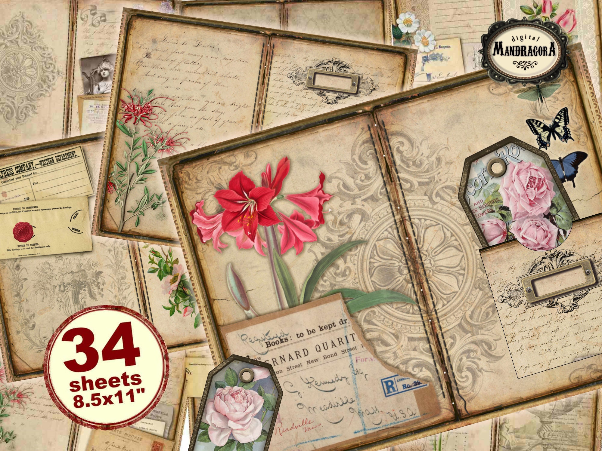 Botanical Junk Journal Kit Floral Journal Pages Vintage - Etsy