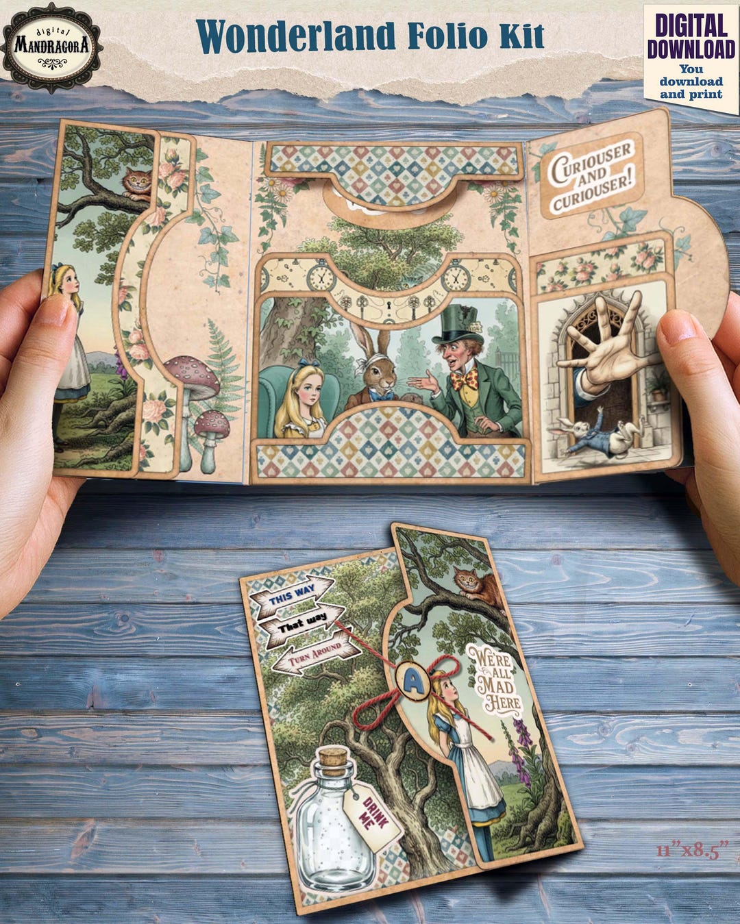 Alice in Wonderland Junk Journal Kit: Ephemera Folder Tri-fold Folio ...