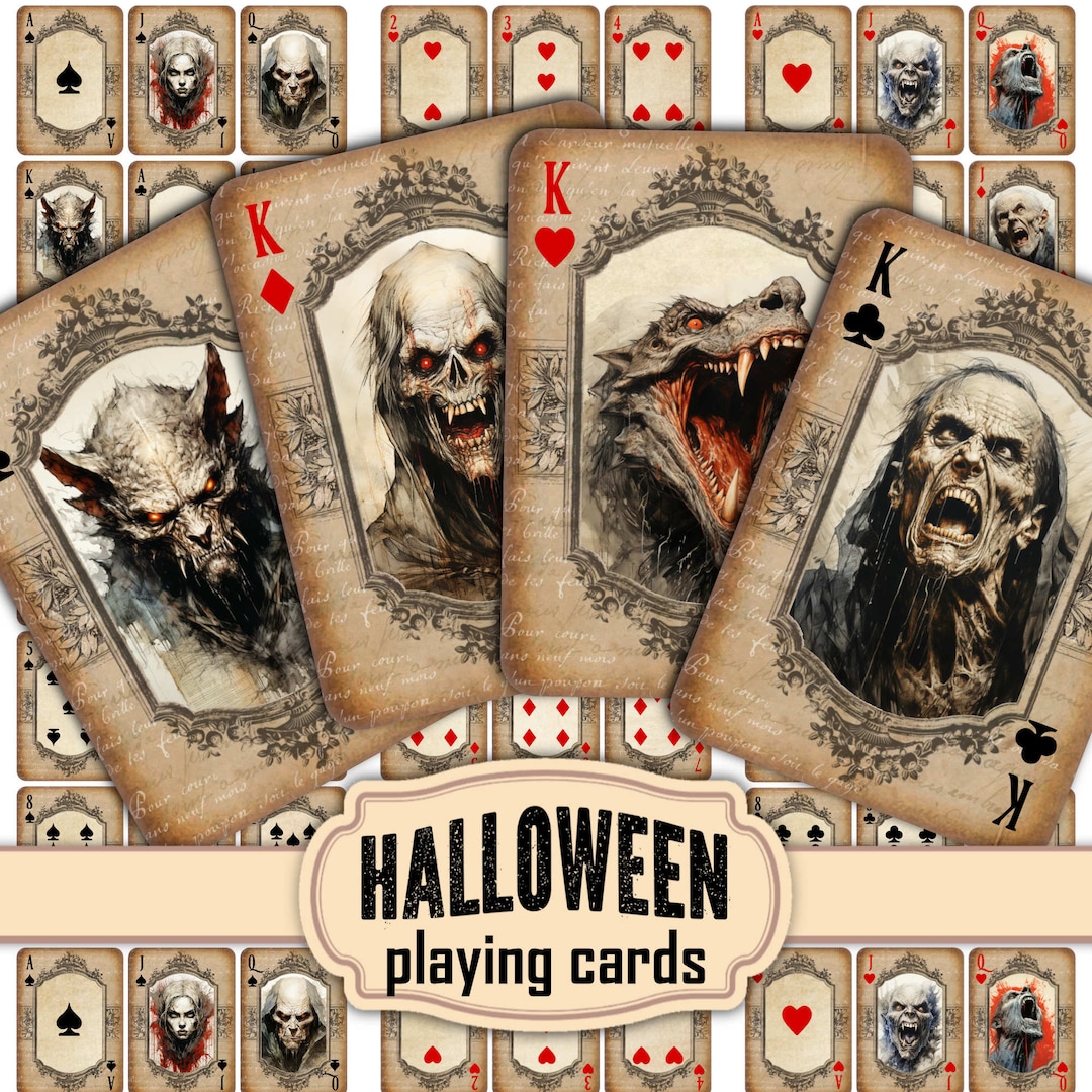 Vintage Style Spooky Creepy Halloween Playing Cards - Full Deck Digital ...