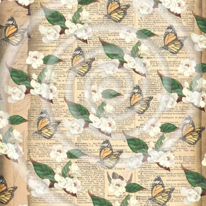 Magnolia and Butterflies Digital Grunge Decorative Paper Pack for Junk ...
