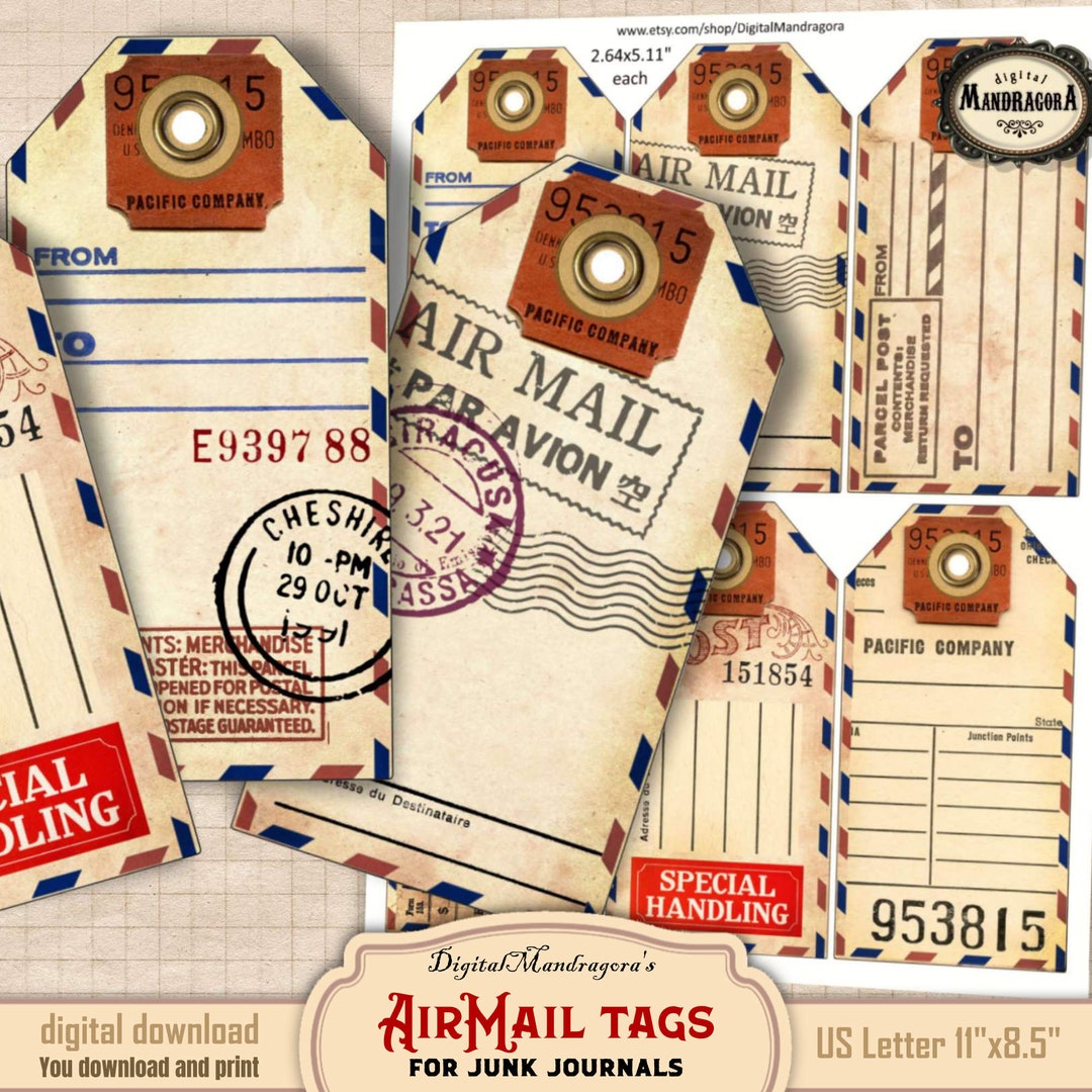 Air Mail Tags Printable Journaling Journal Craft Hobby Crafting ...