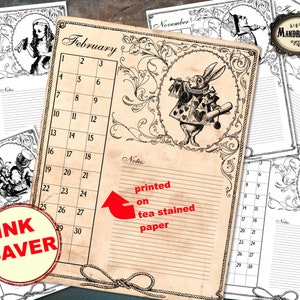 Alice in Wonderland Perpetual Birthday Calendar for Children, Ink Saver ...