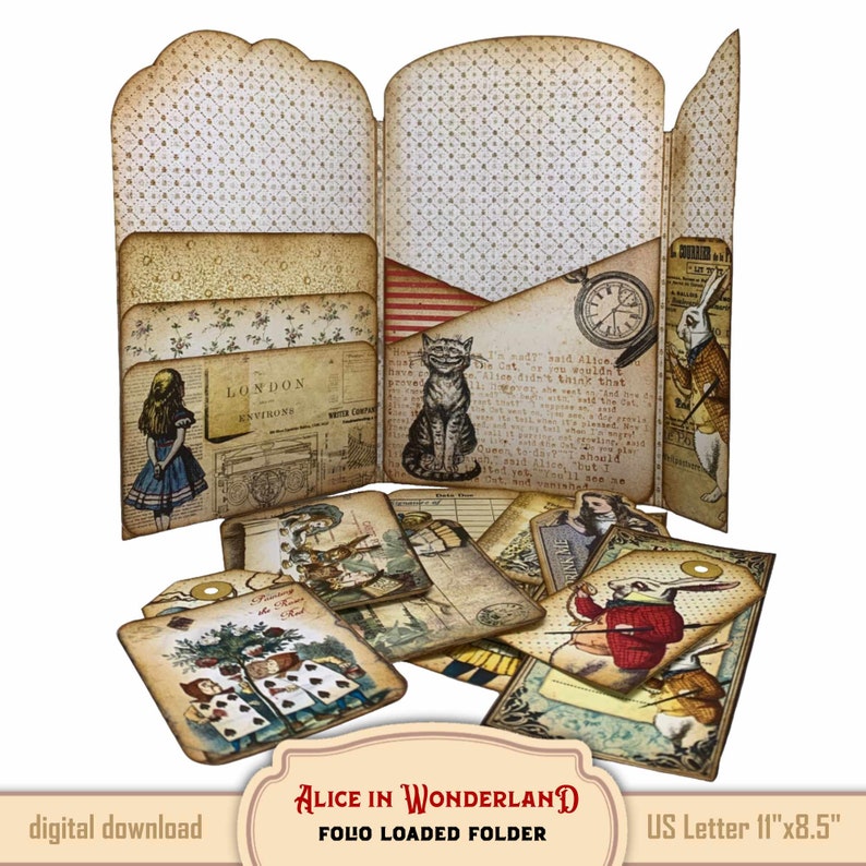 Alice in Wonderland Junk Journal Folio Kit — Printable Pages, Loaded ...