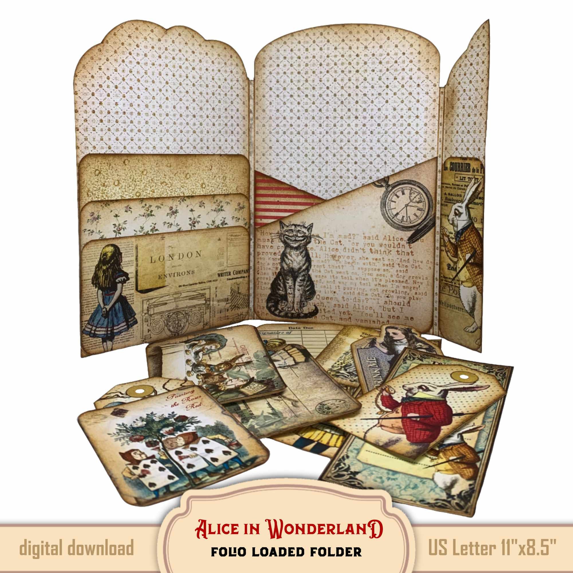 Alice in Wonderland Junk Journal Folio Kit — Printable Pages, Loaded ...