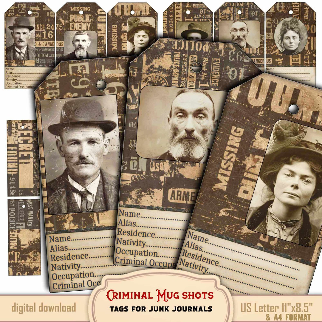 Vintage Crime Mug Shot Tags for Junk Journals, Victorian Police ...