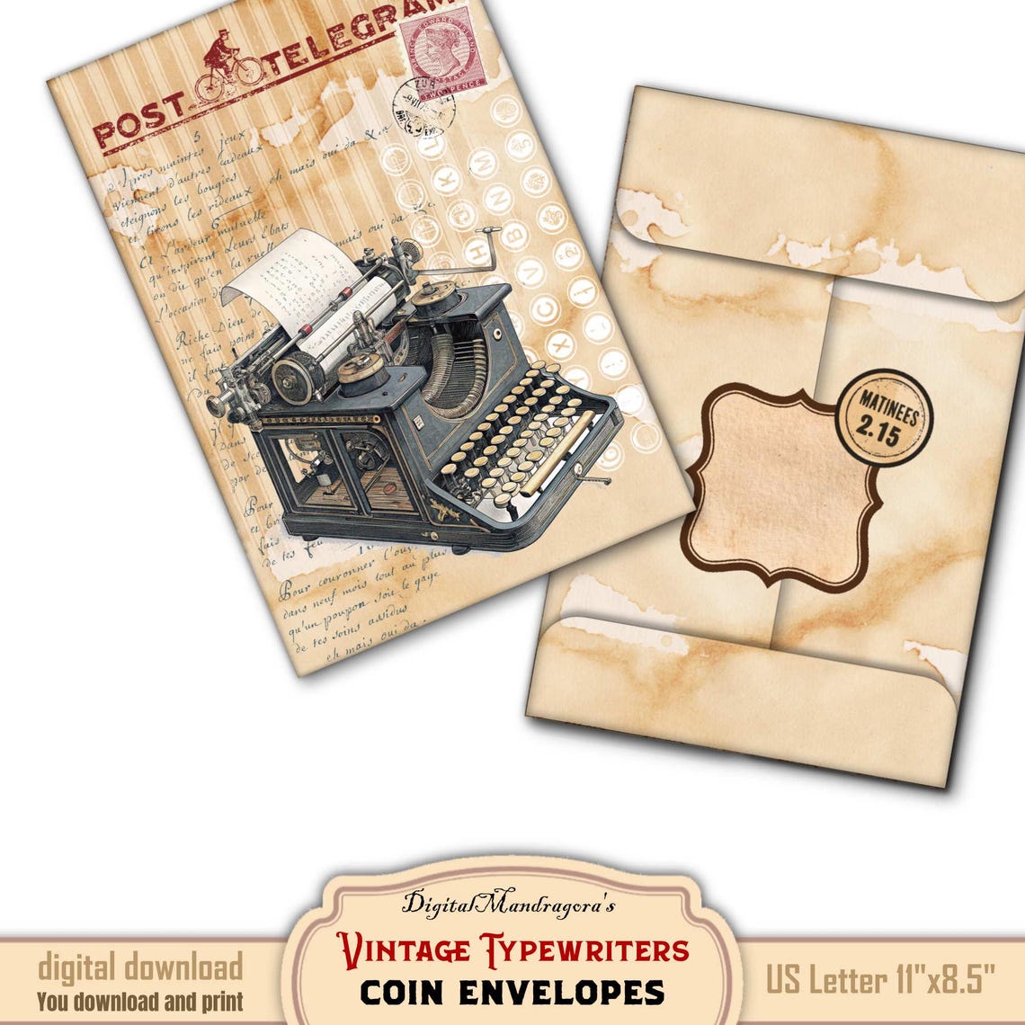 Vintage Typewriter Coin Envelopes: Printable Ephemera for Junk Journals ...