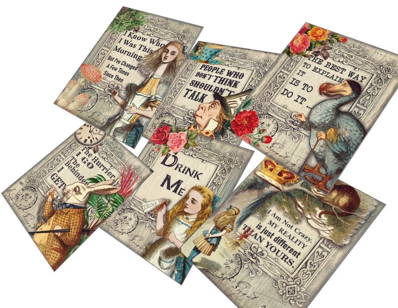 Alice in Wonderland ATC Printable Cards for Junk Journaling • Tenniel ...