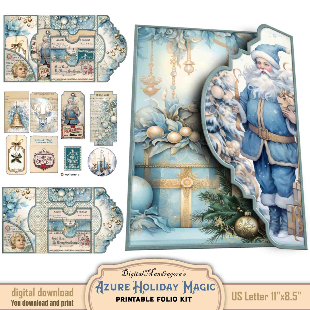 Vintage Christmas Folio Kit: Azure Holiday Magic Ephemera (digital ...