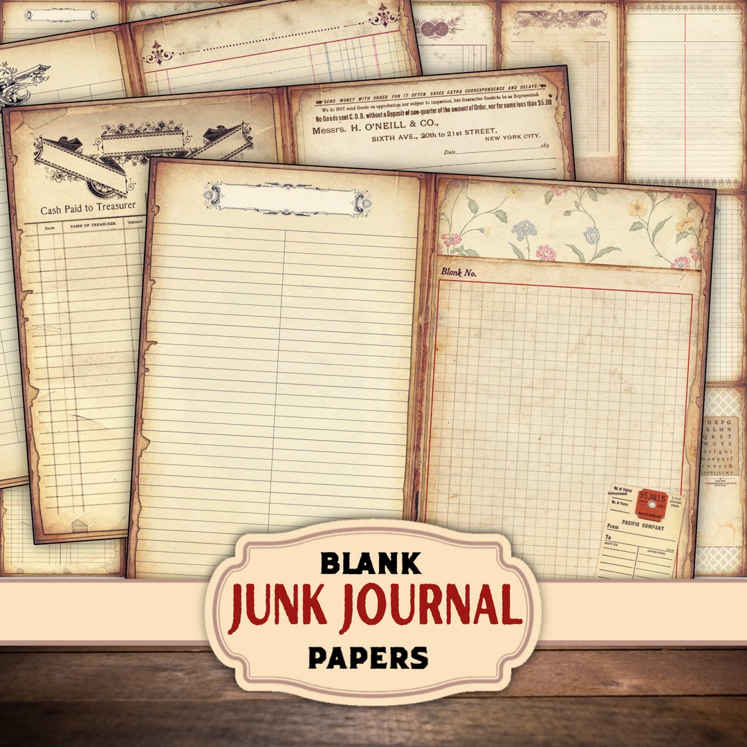 Stained Grunge Junk Journal Pages Pack — Blank Invoices, Writing Paper ...
