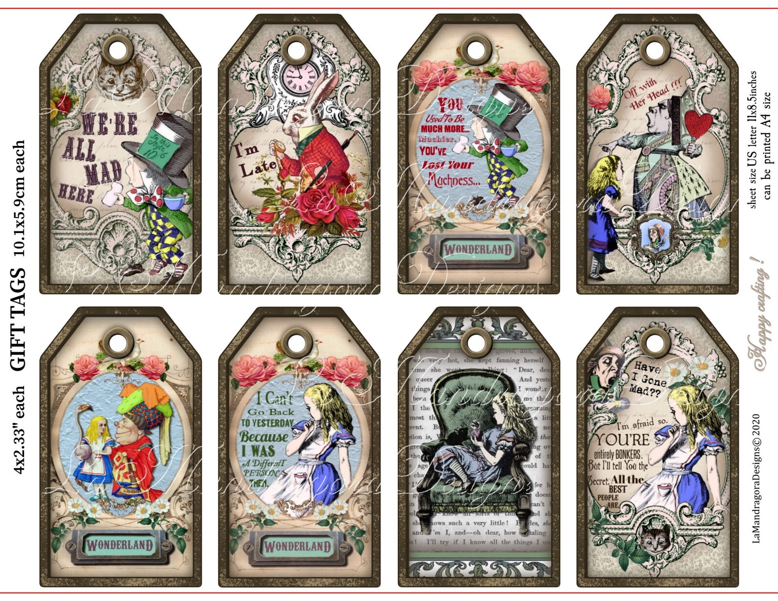 Alice in Wonderland Tags Alice Tags Wonderland Gift Tags | Etsy