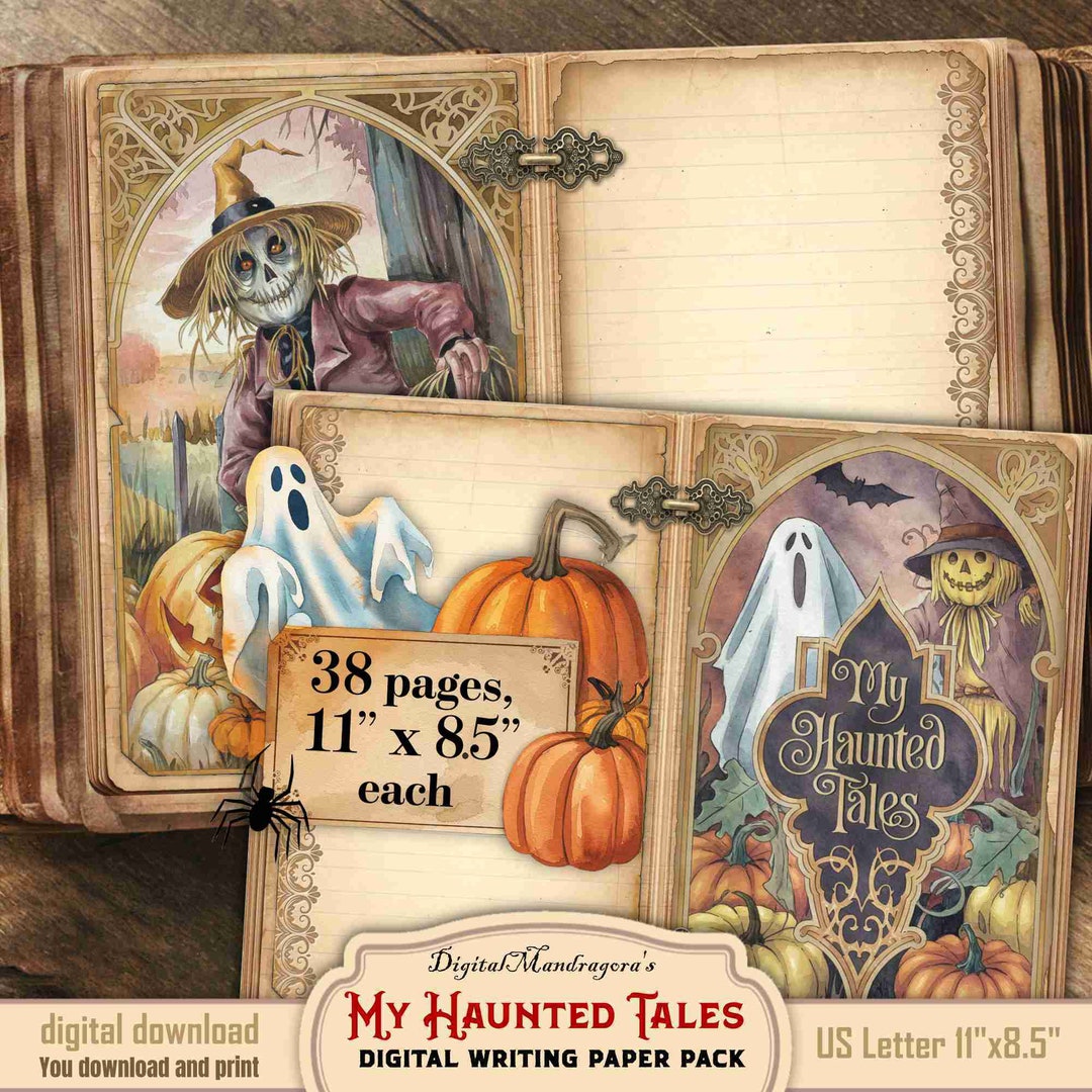 Vintage Haunted House Digital Writing Papers -create Your Own Halloween ...