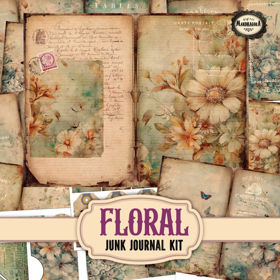 Floral Digi Kit - Vintage Printable Junk Journal Supplies - Journal ...